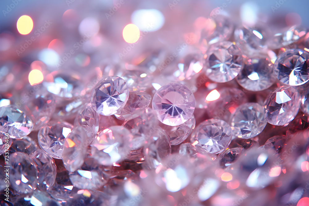 Texture from natural sparkling gemstone. Many small pink diamond stones ...