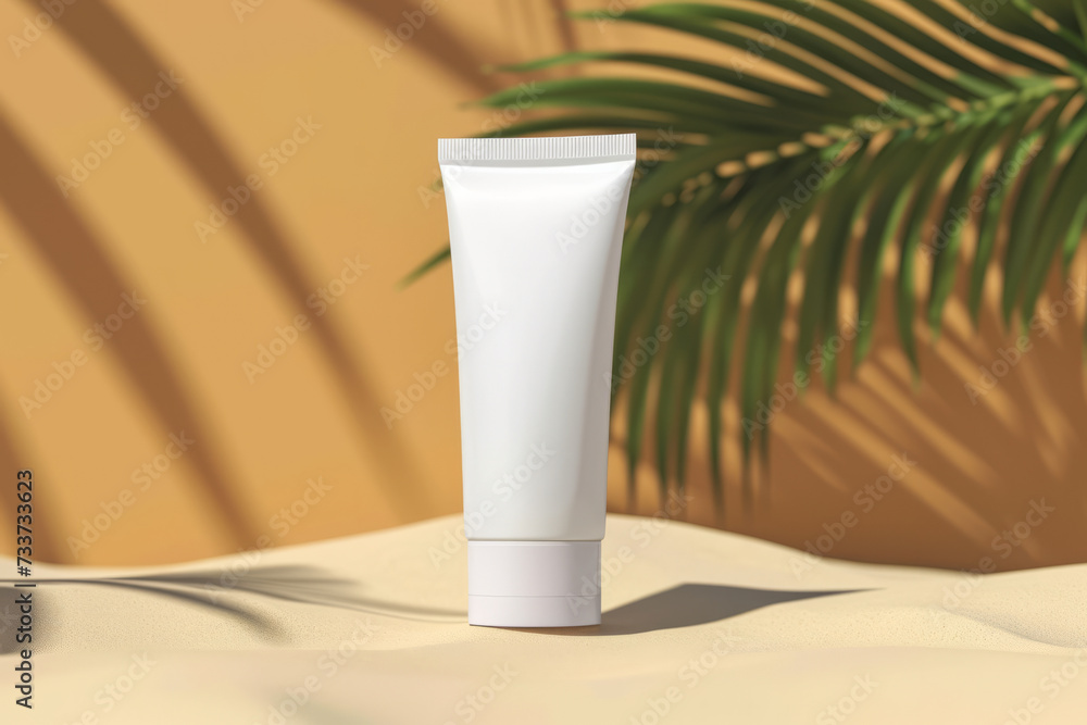 Suncream sun lotion packaging mockup tube on a bright sunny background ...