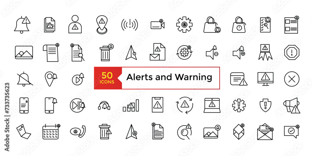 Alerts and Warning icon set simple line art style icons pack. Vector ...