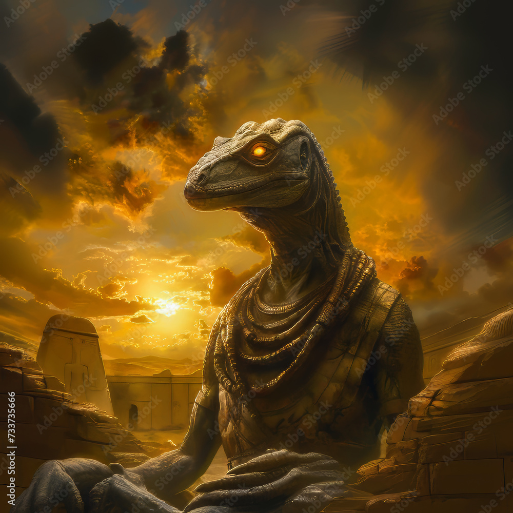 Ancient Reptilian Alien. Generated Image. A digital rendering of a ...