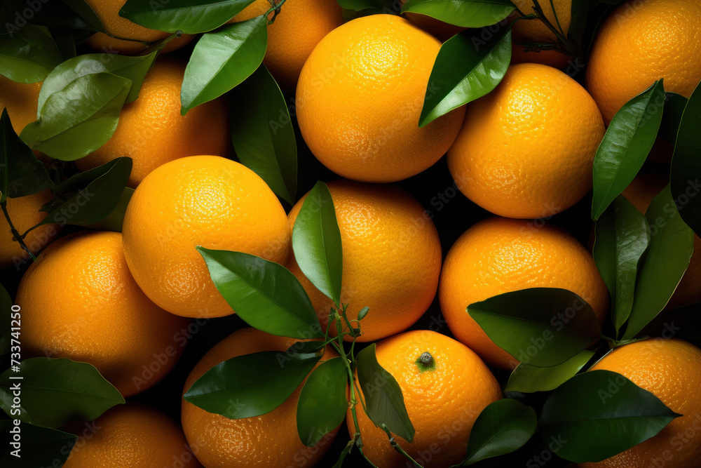 Solid background filled with juicy oranges. Fruits oranges and foliage ...