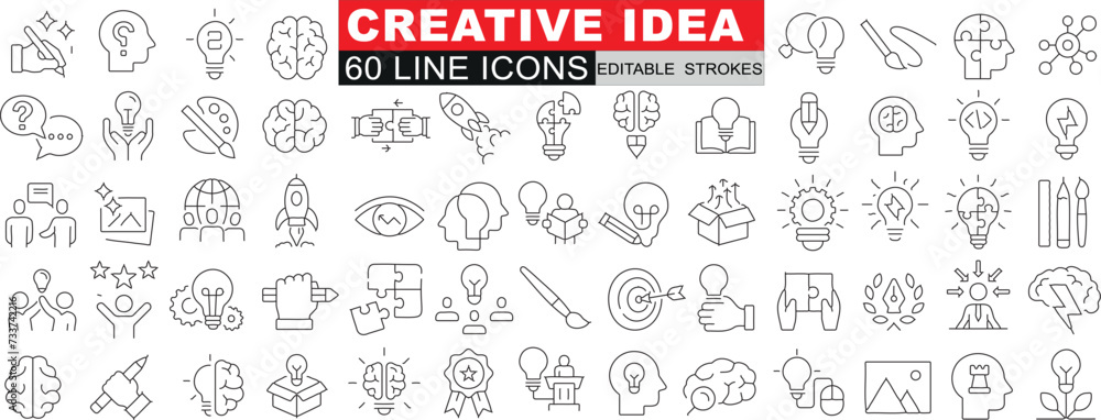 Creative Idea Line Icon Vector set, a comprehensive set of innovation ...