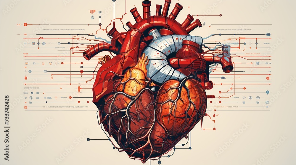 abstract human heart organ vector illustration with technology ...