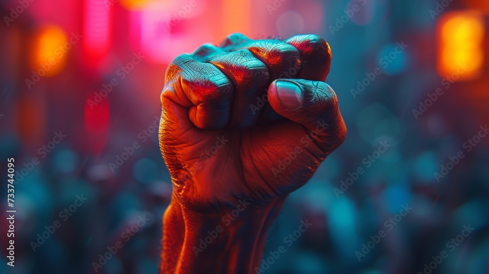 Fiery Fist of Power in Crowd - Strength and Revolution Concept Stock ...