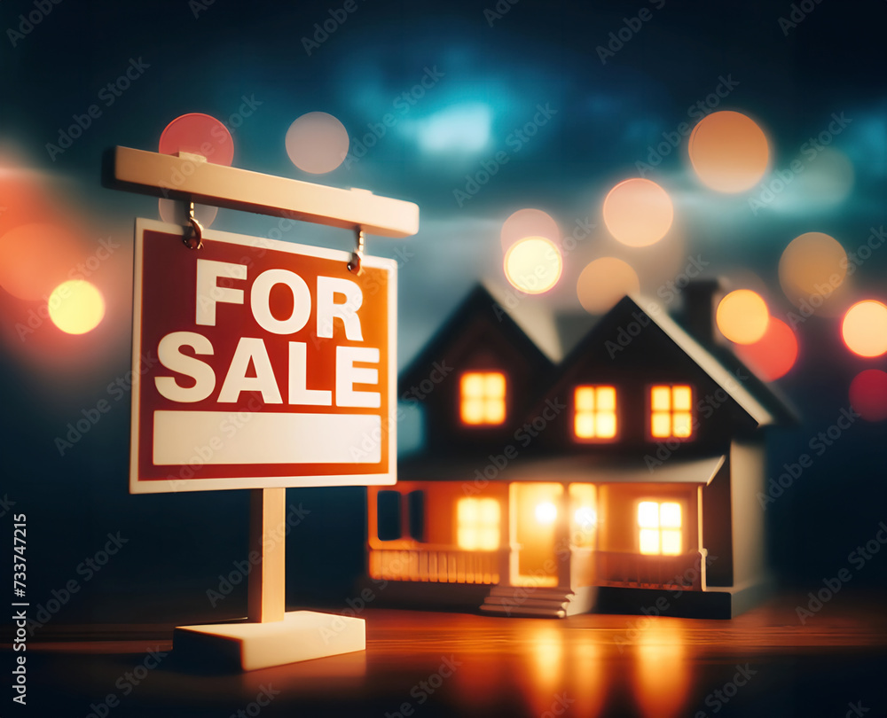 For sale sign indicating that the house in behind is being sold ...