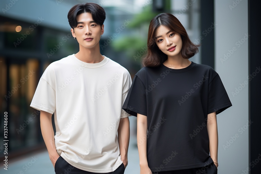 illustration of Two e-commerce models the male model on the left ...