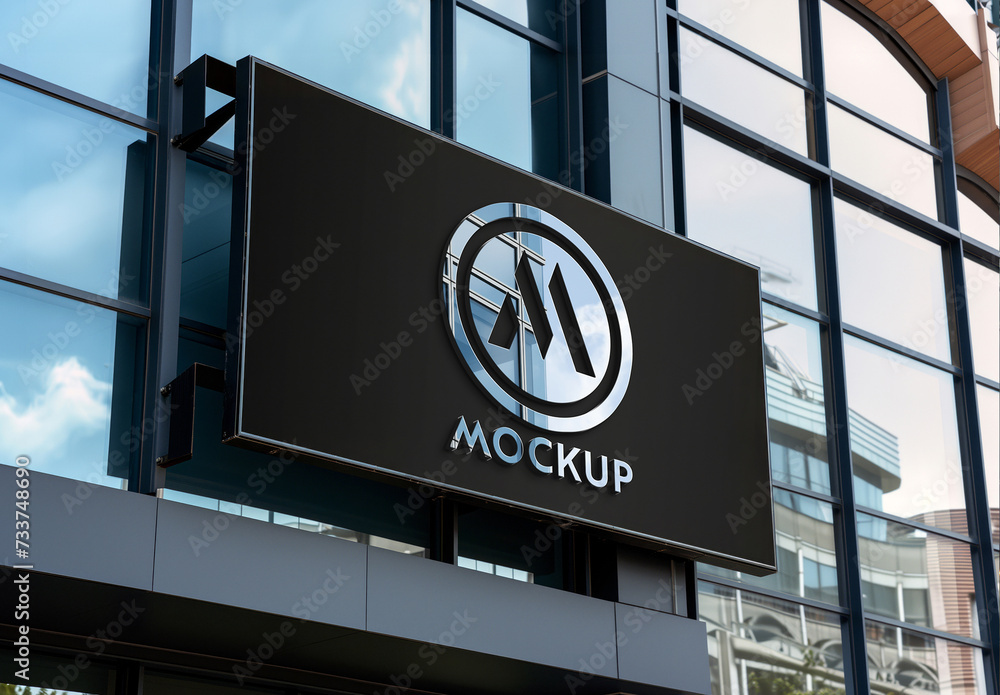3D Metal Logo Mockup On A Shop Entrance. Generative Ai Stock Template ...