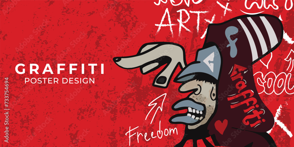 Vector drawing graffiti character lettering on wall art. Graffiti style ...