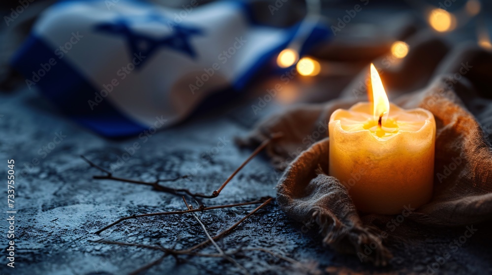 Yom HaShoah Commemorating the Holocaust with a glowing candle and ...