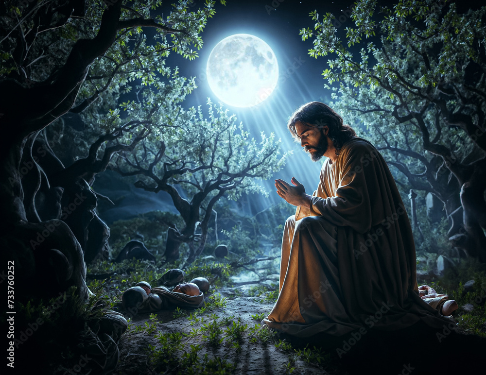 Jesus Christ Praying in the Garden of Gethsemane Stock Photo | Adobe Stock