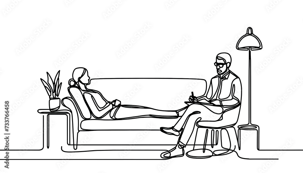 Line Art Minimalist Line Drawing of a Therapist and Client in a ...