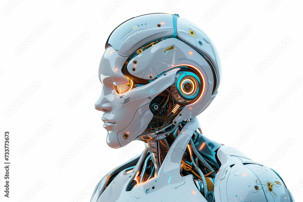Ilustração do Stock: Cyborg AI Avatar, demonstrating a blend of humane ...
