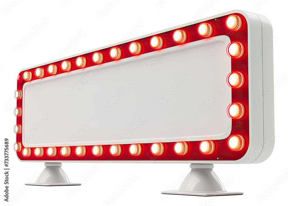 A blank marquee sign bordered by vibrant red carnival lights, a ready ...
