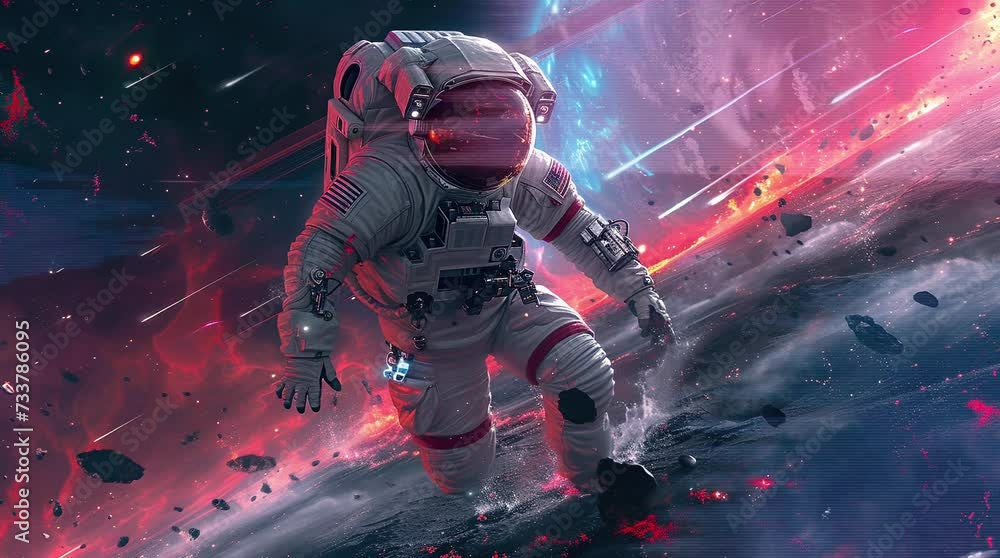 Astronaut Amid Meteor Shower: Epic Space Exploration Scene Seamless ...