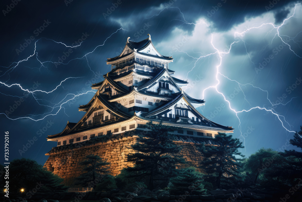 日本, アジア, 日本の城, 嵐の中の日本の城, Japan, Asia, Japanese castles, Japanese ...