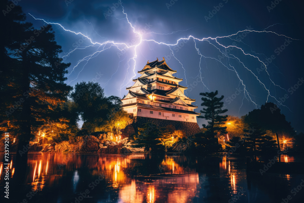 日本, アジア, 日本の城, 嵐の中の日本の城, Japan, Asia, Japanese castles, Japanese ...
