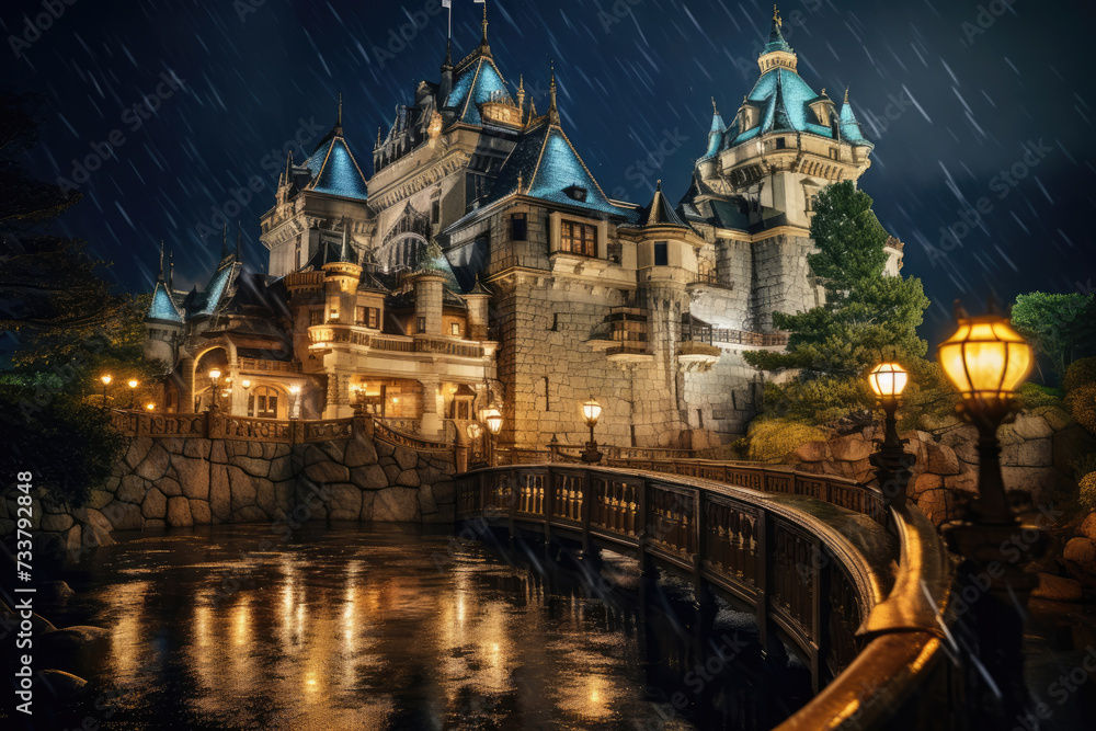 西洋, 西洋の城, 城, 雷, 嵐, 嵐の中のお城, western, western castle, castle, lightning ...