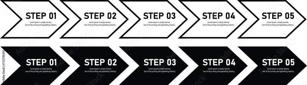 Arrow Step sign, icons. Step one, two, three, four and five. Sequence ...