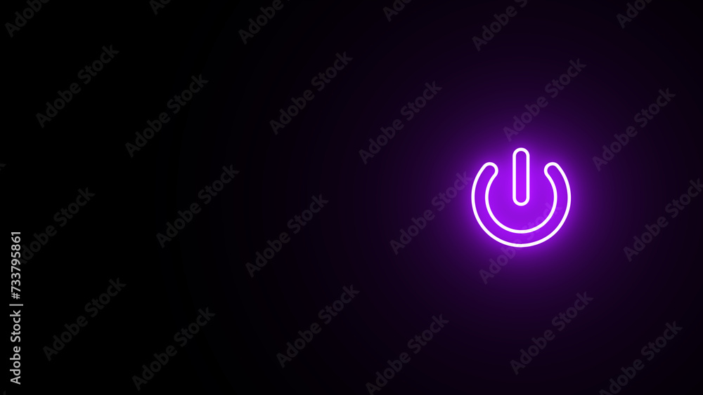 Neon glowing power button icon. Neon light power button turning on and ...