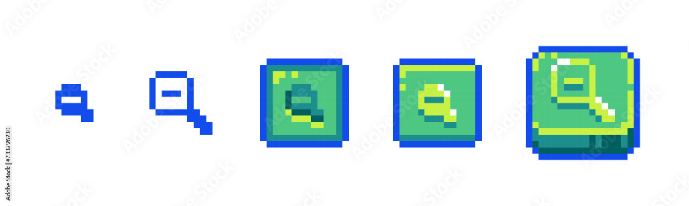 Pixel Zoom Out Icon Set for Retro Game UI. Retro 8-Bit Style Minus Magnifying Glass and Decrease ...
