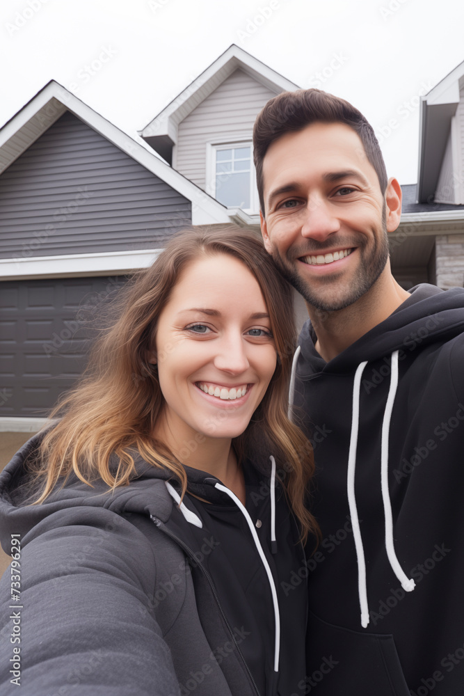 Portrait of a happy 30 year old renting couple showing house keys ...