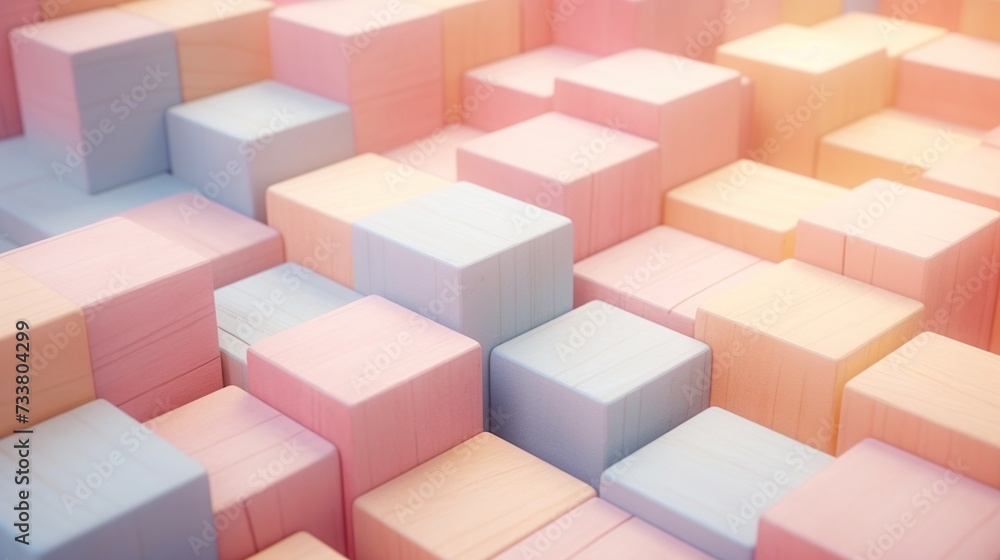 Beautiful rainbow color pastel of wooden blocks. Pastel color square ...