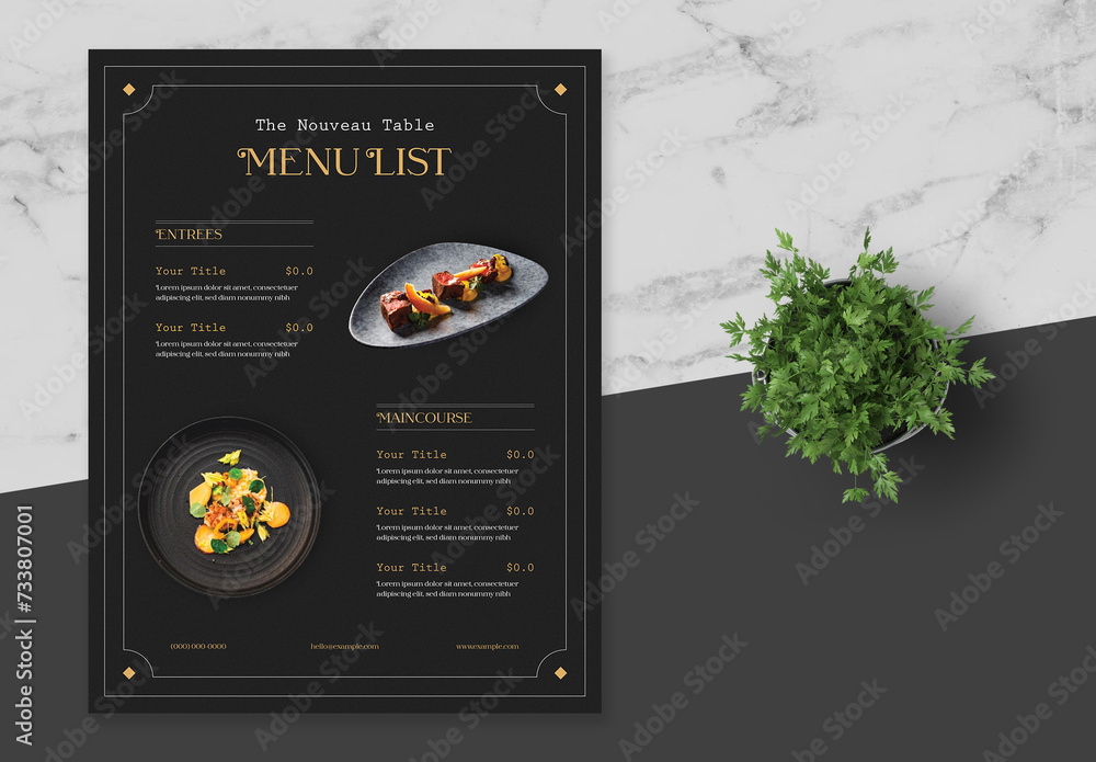 Black and Gold Restaurant Menu Stock Template | Adobe Stock