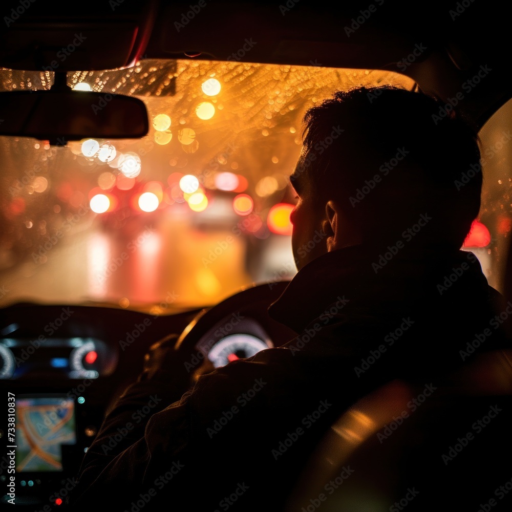 The activity of a car driver in an urban setting at night can be seen ...