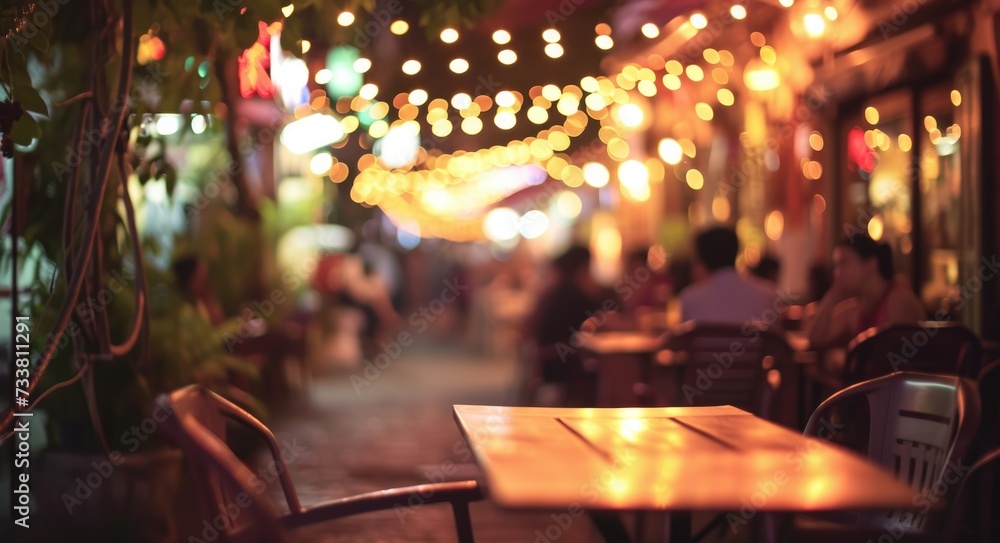 Vibrant Nightlife: Outdoor Bar and Restaurant Bokeh Background with ...