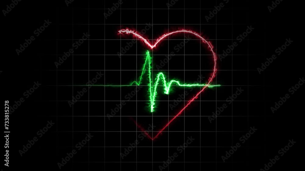 abstract background heart beat line 4k neon light heartbeat display ...