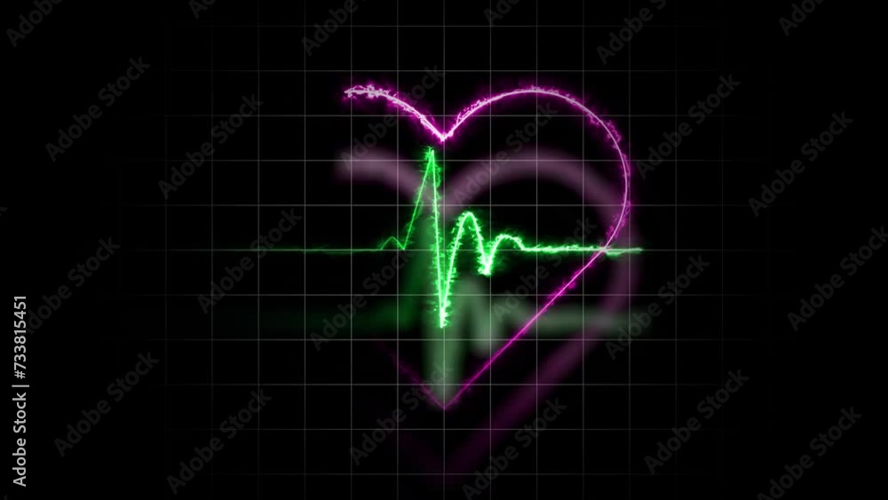 abstract background heart beat line 4k neon light heartbeat display ...