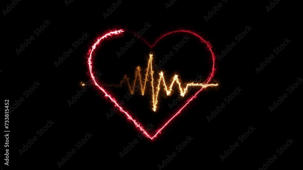 abstract background heart beat line 4k neon light heartbeat display ...