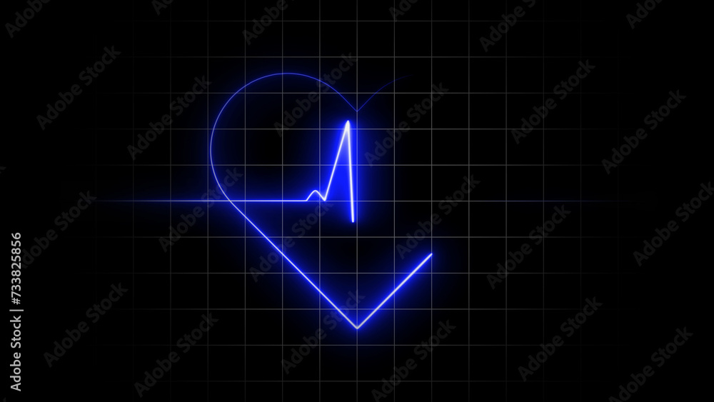 Neon heartbeat on black isolated background. 4k seamless loop animation ...