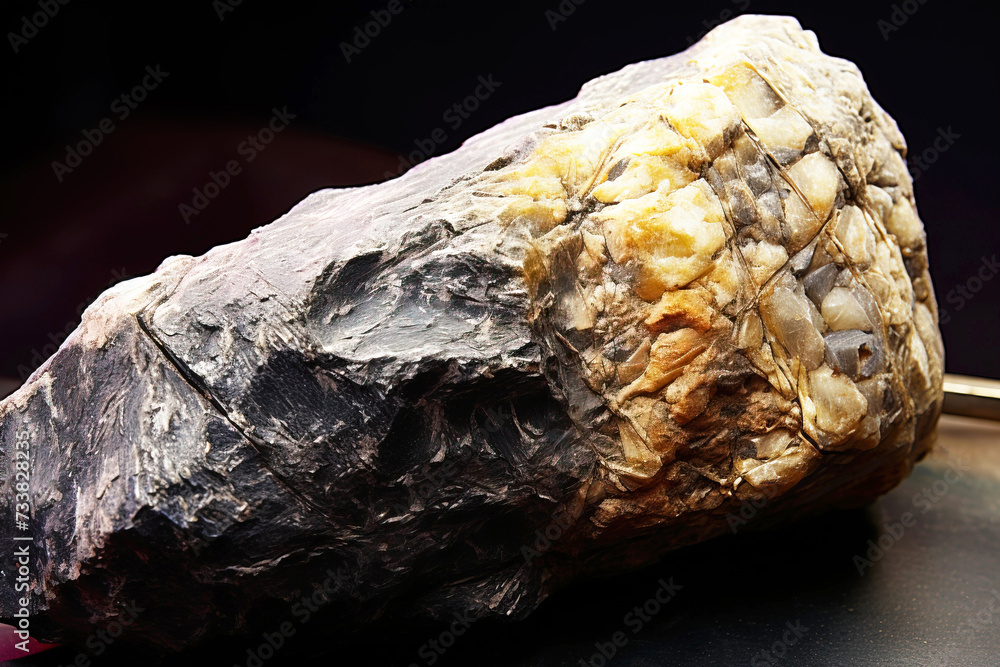 Alunite is a rare precious natural stone on a black background. AI ...