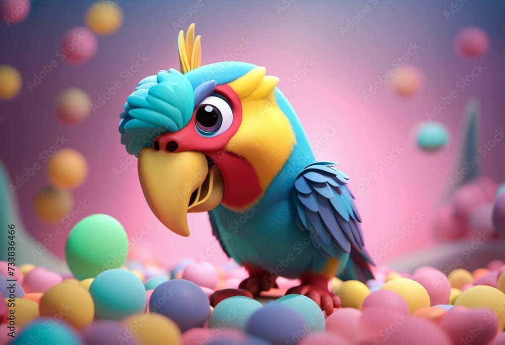 AI generated illustration of a vibrant parrot bird perched atop a pile ...