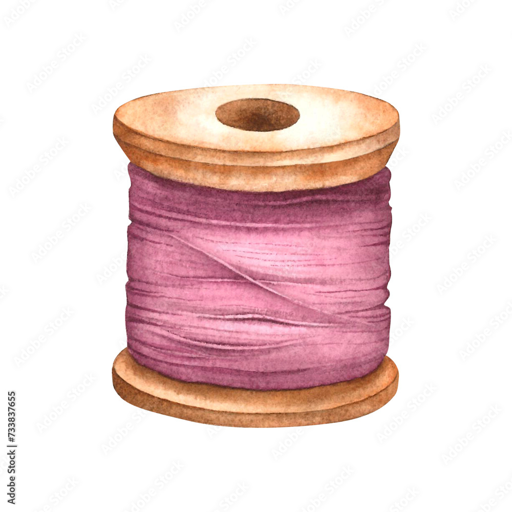 Dusty pink thread concept. Wooden spool of thread for clothing ...