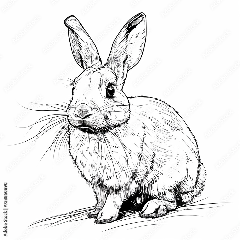 Rabbit vector sketch illustration. Coloring page. Hand drawn rabbit ...