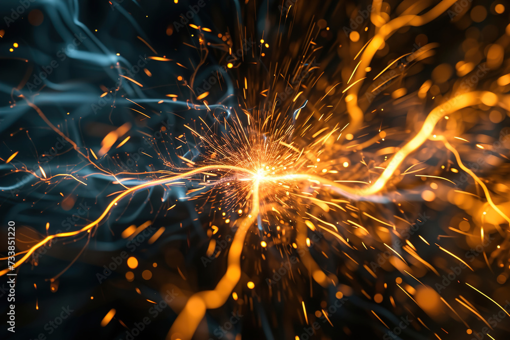 Sparks and intense light erupt as electrical current leaps across a gap ...