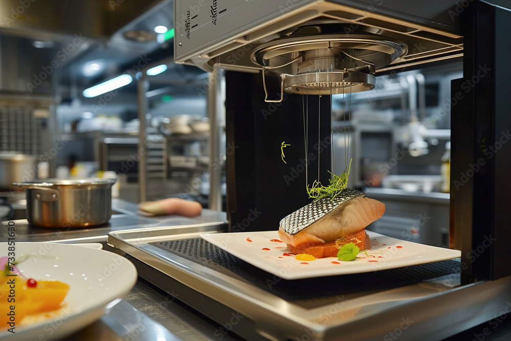 3D printed food: Fish on plate, technology in professional cuisine in ...