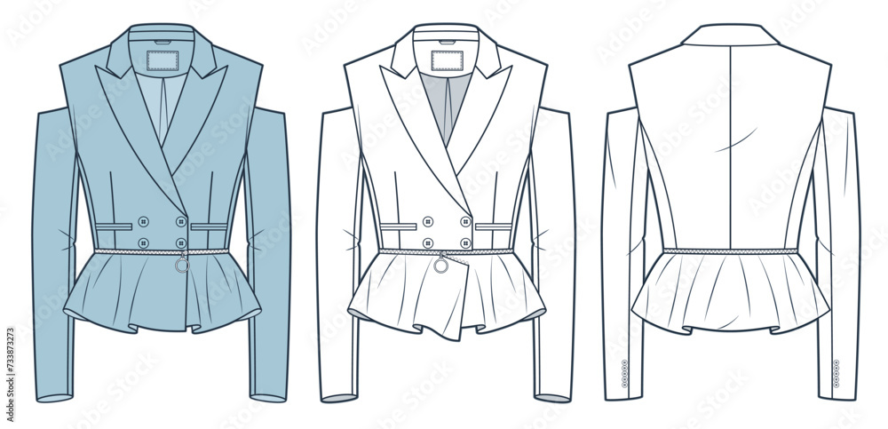 Cutout Blazer technical fashion illustration. Cropped Jacket with ...
