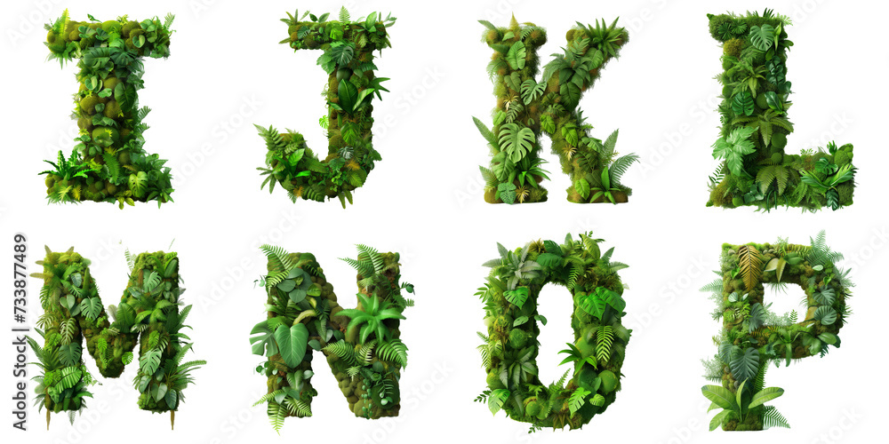 Letters I, J, K, L, M, N, O, P are made of the vibrant green ecosystem ...