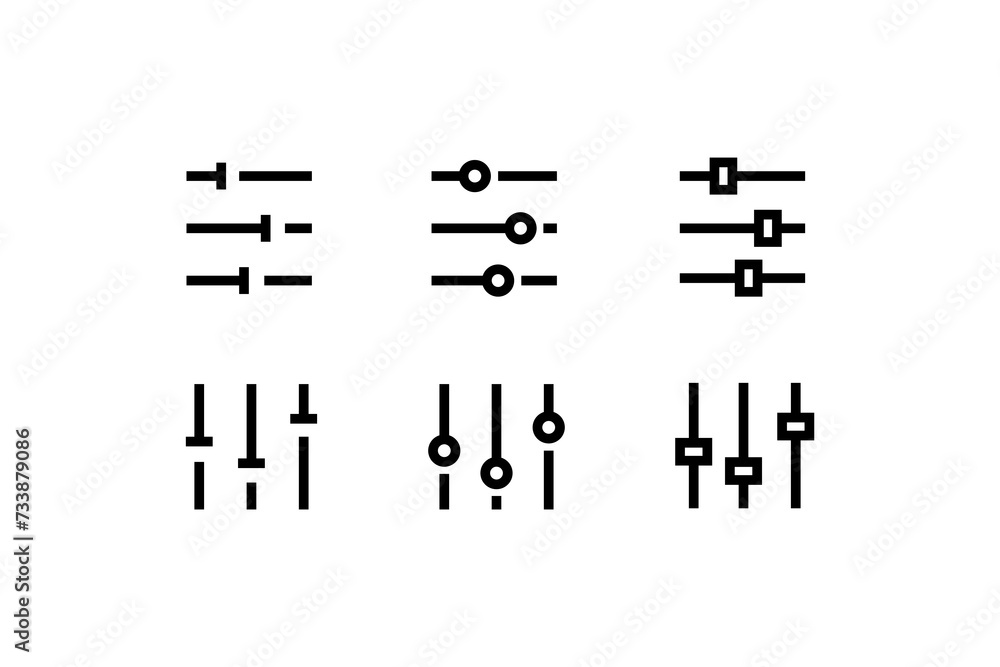 Slider icons. Line, set of button sliders, slider icons for settings ...