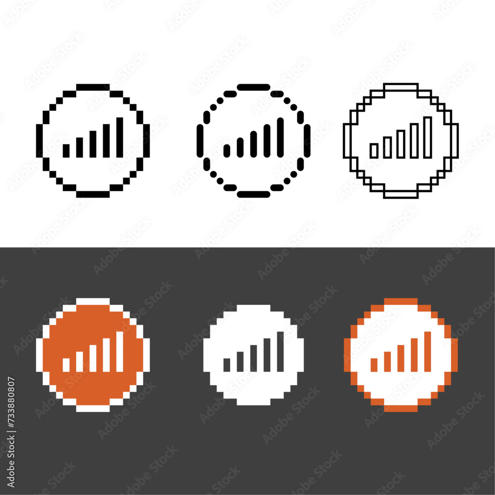 Pixel art outline sets icon of network in variation color.Wifi network ...