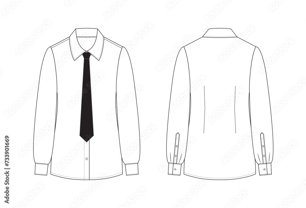 Vector fashion technical drawing of a classic button-down shirt with ...