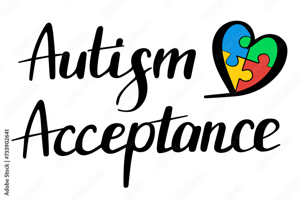 Autism acceptance lettering design vector isolated. Colorful design ...