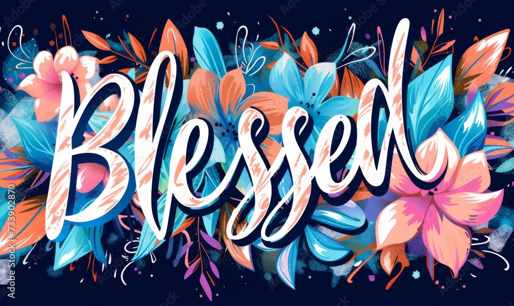 Blessed - motivational message. Handwritten modern calligraphy ...