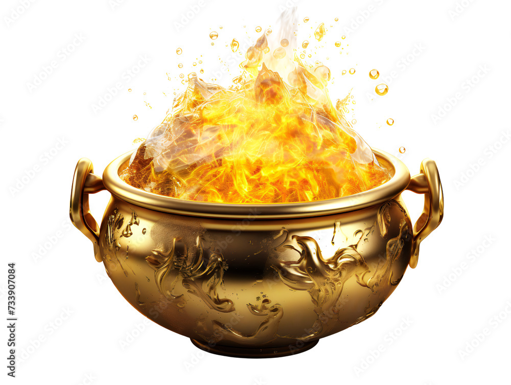 Gold Cauldron Bubbling with Enigmatic Potion, isolated on a transparent ...
