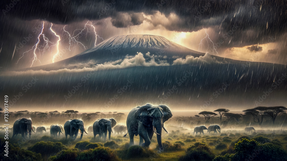 Resilient Giants: Herd of African Elephants Caught in a Dramatic ...