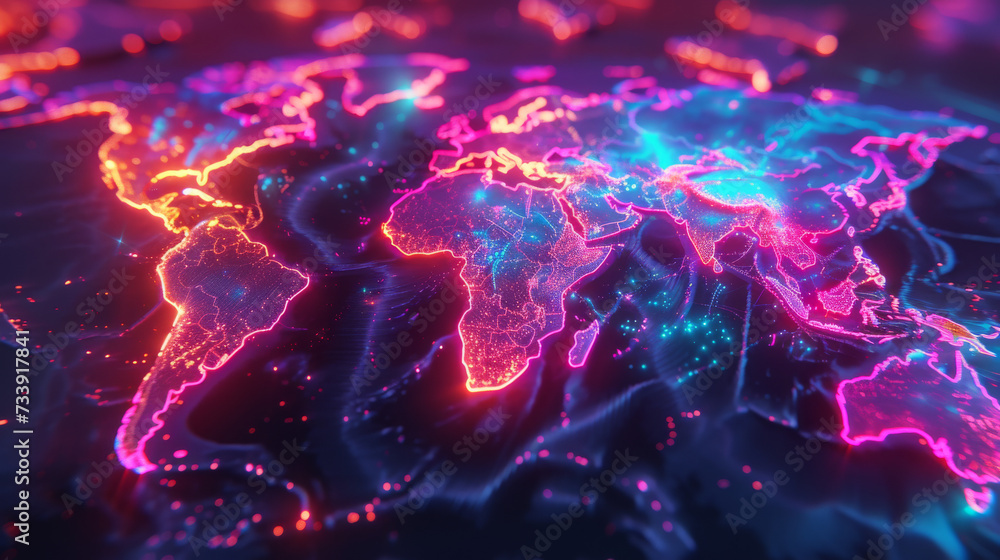 Abstract map of continents. Globalization and geopolitics in high-tech ...