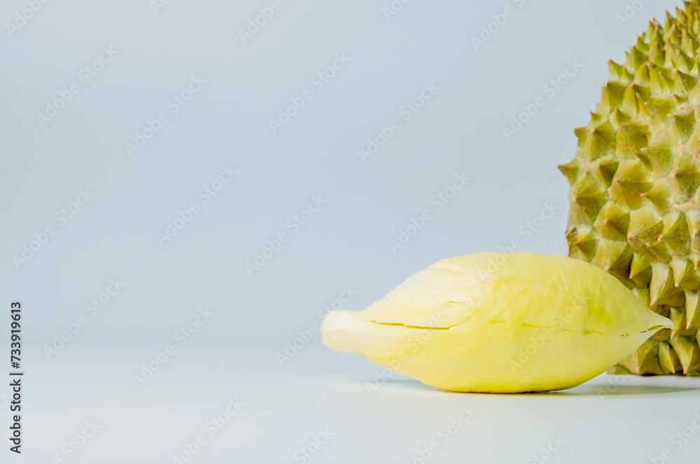 Durian mon thong is king of fruits durian on white background. Pulp of ...